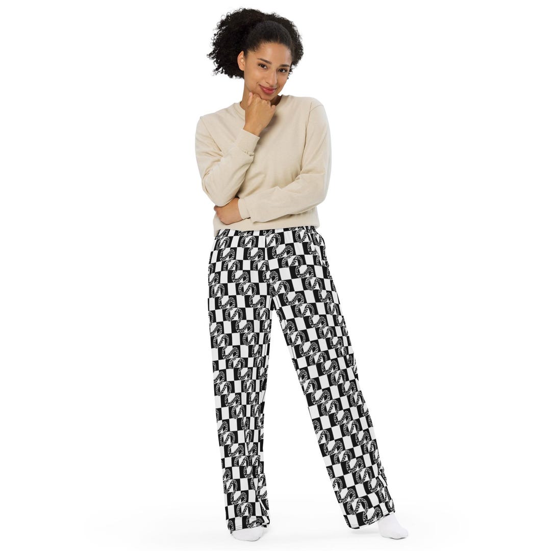 Just Keep Swimming Snake Inspired Checkerboard Pattern Wide-leg Pants ...