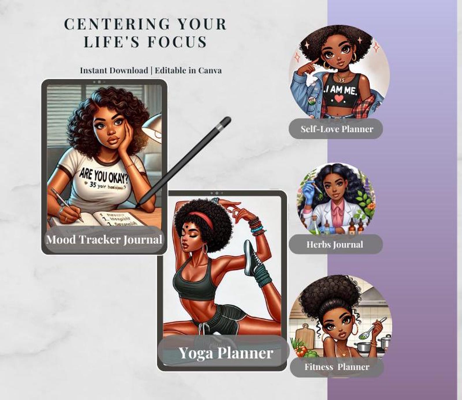 Centered Life Focus Planner Bundle Wellness, Yoga, Fitness, Mood ...