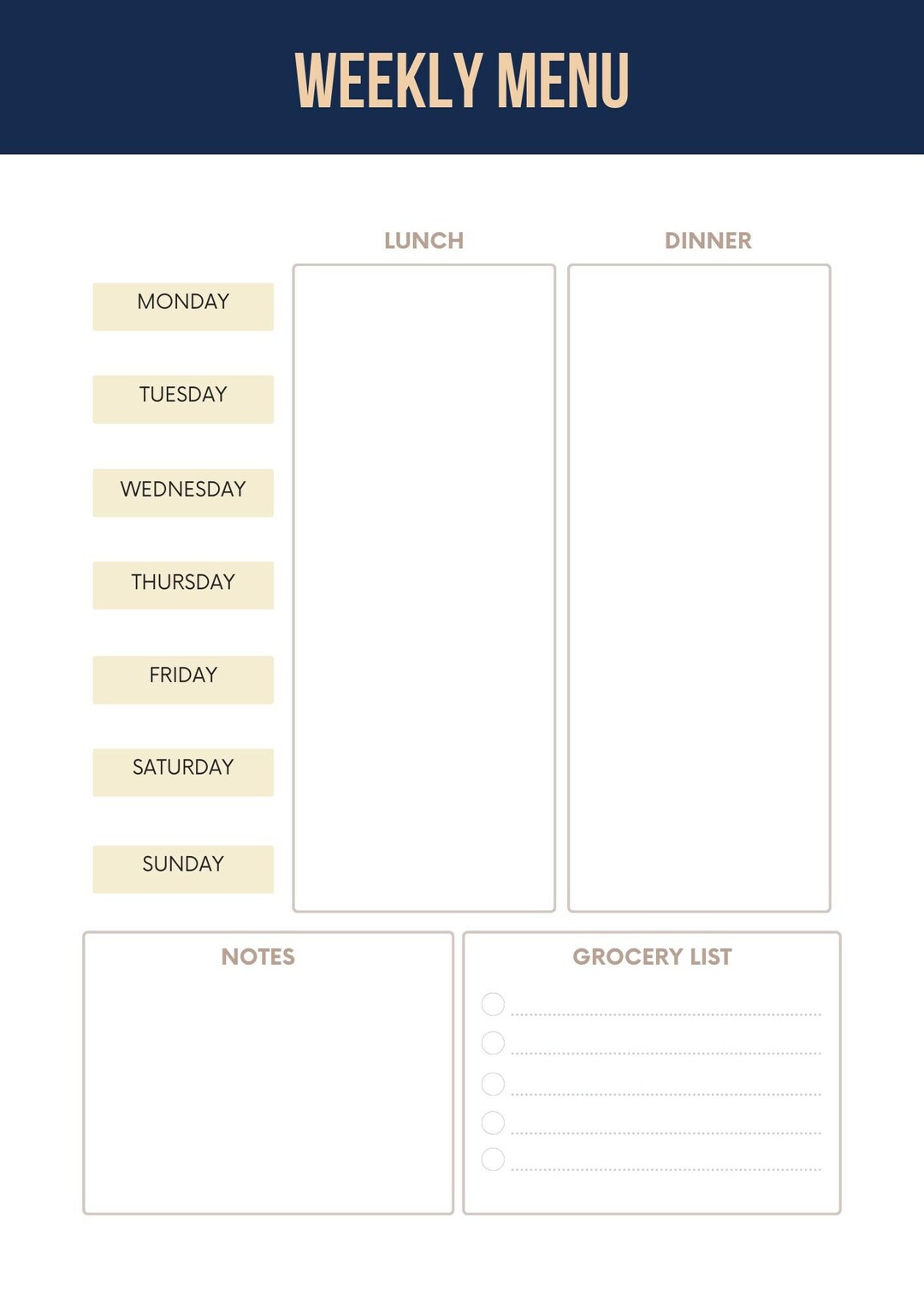 Weekly Menu Planning Sheet - Etsy