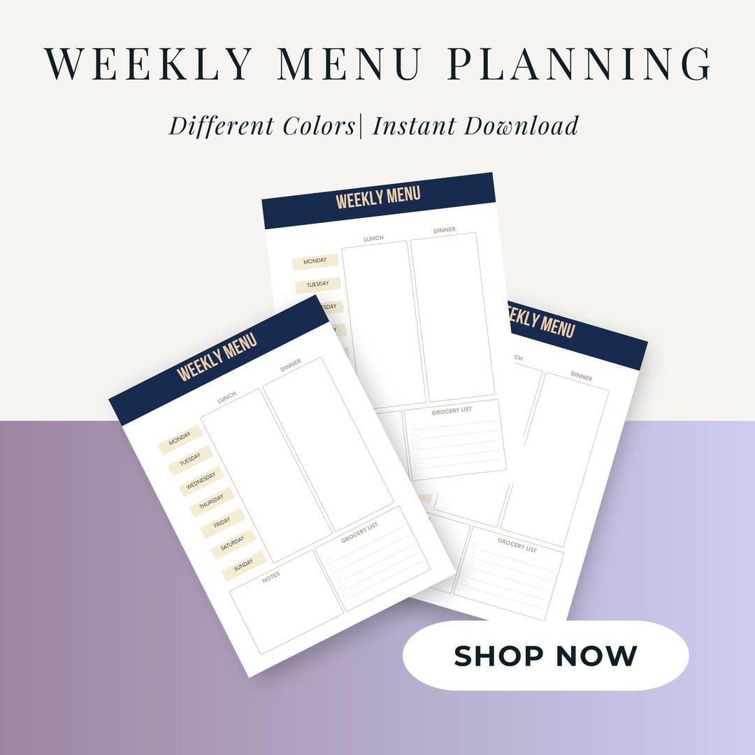 Weekly Menu Planning Sheet New Color Menu Organization - Etsy