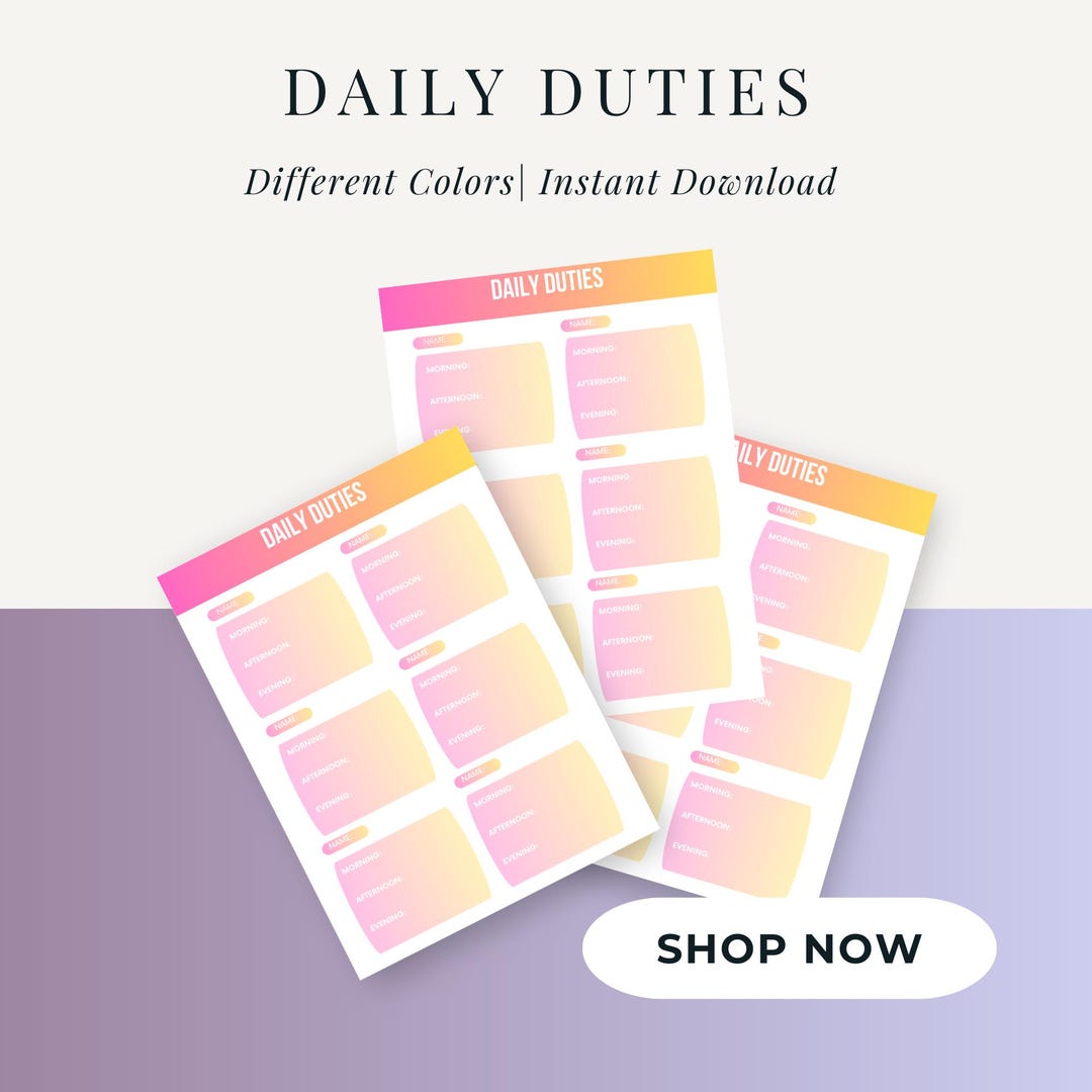Daily Duties Worksheet Daily Organization - Etsy