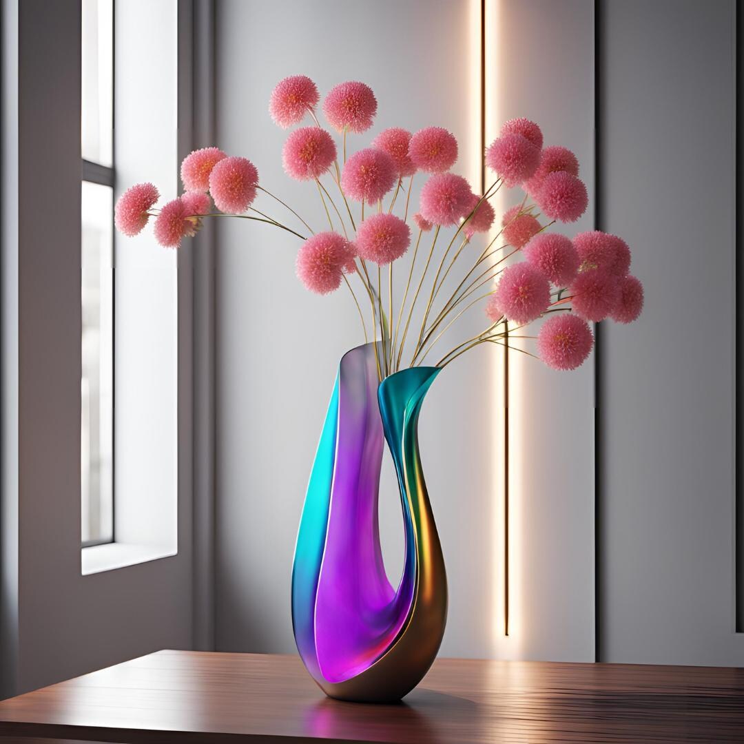 Digital Art Futuristic Vase With Flowers on the Table - Etsy