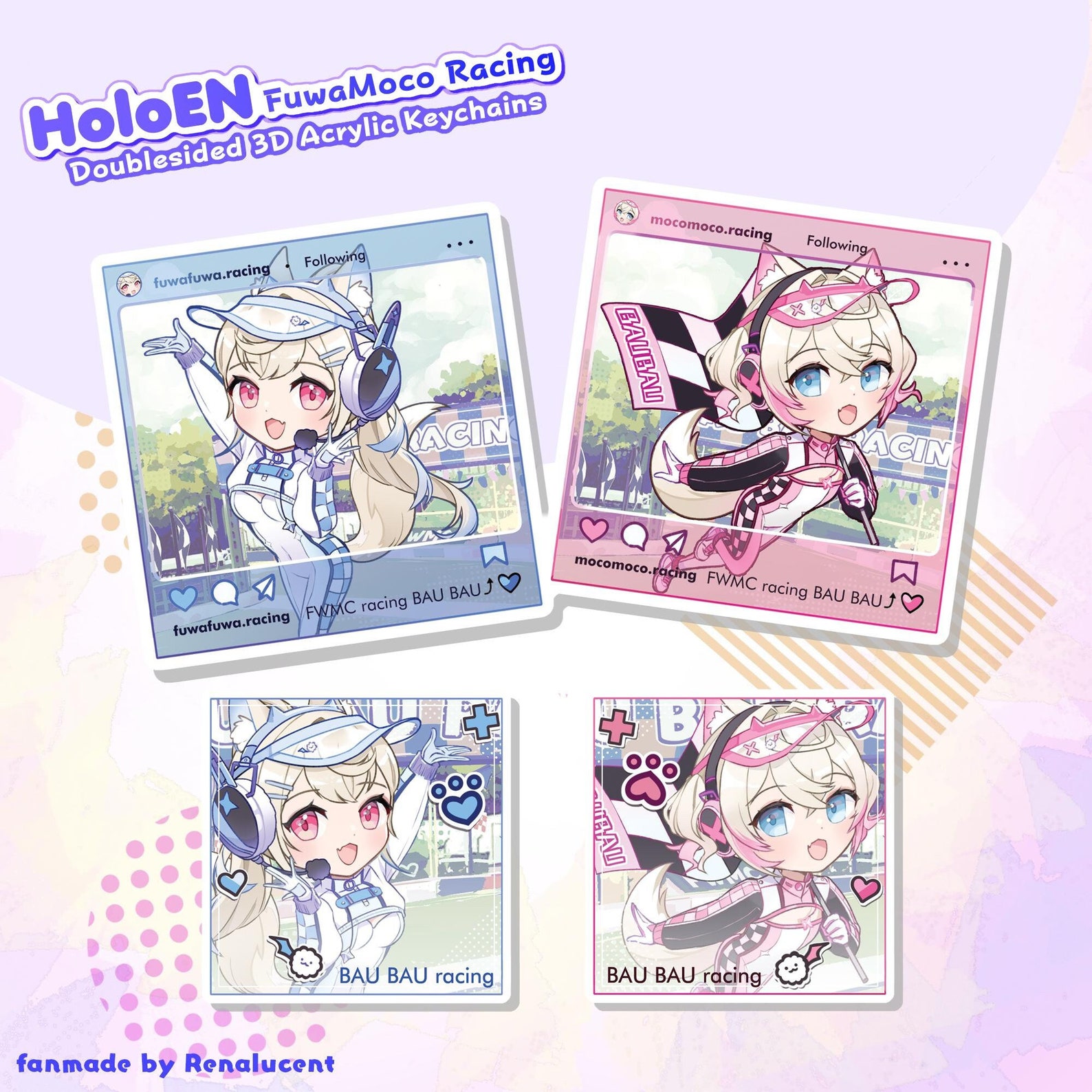 Hololive EN Advent | Fuwawa & Mococo Racing Queens | 3D Foreground Acrylic Keychains - Etsy