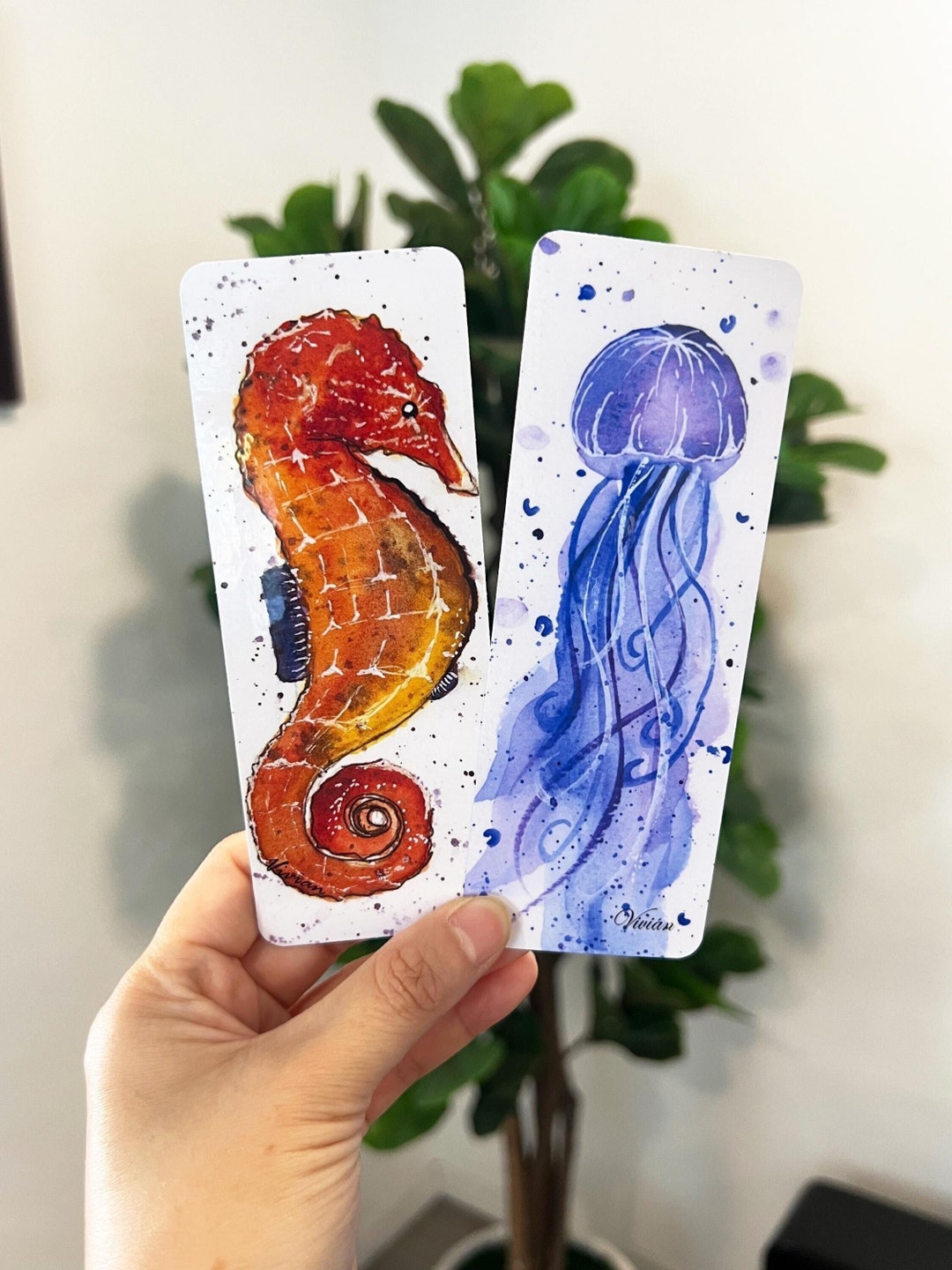 Watercolor Sea Life Bookmarks | Art With Seahorse & Jellyfish | Hand ...