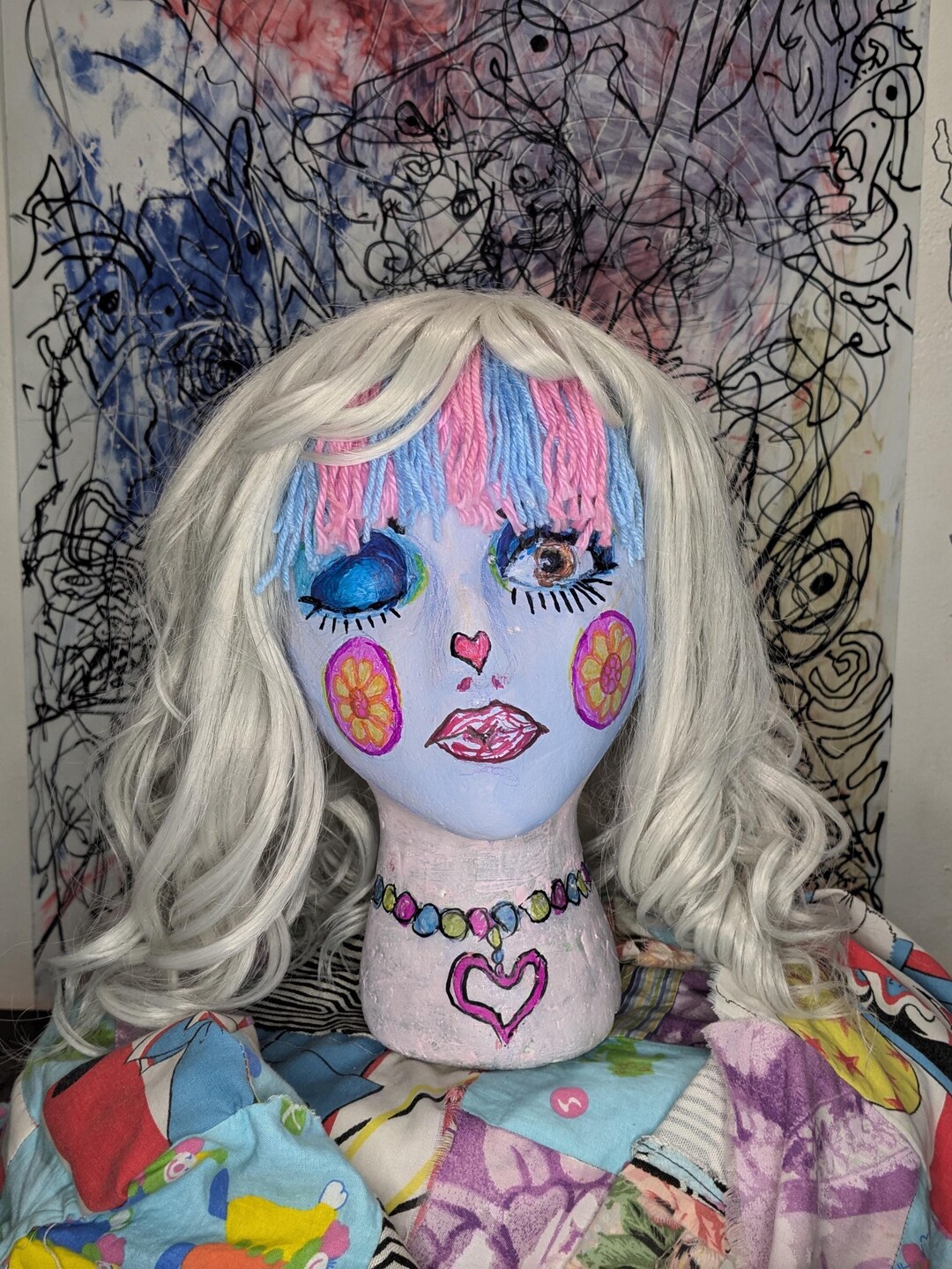 Cotton Candy Pink & Blue Yarn Fringe Bangs Quick Ragdoll Costume ...