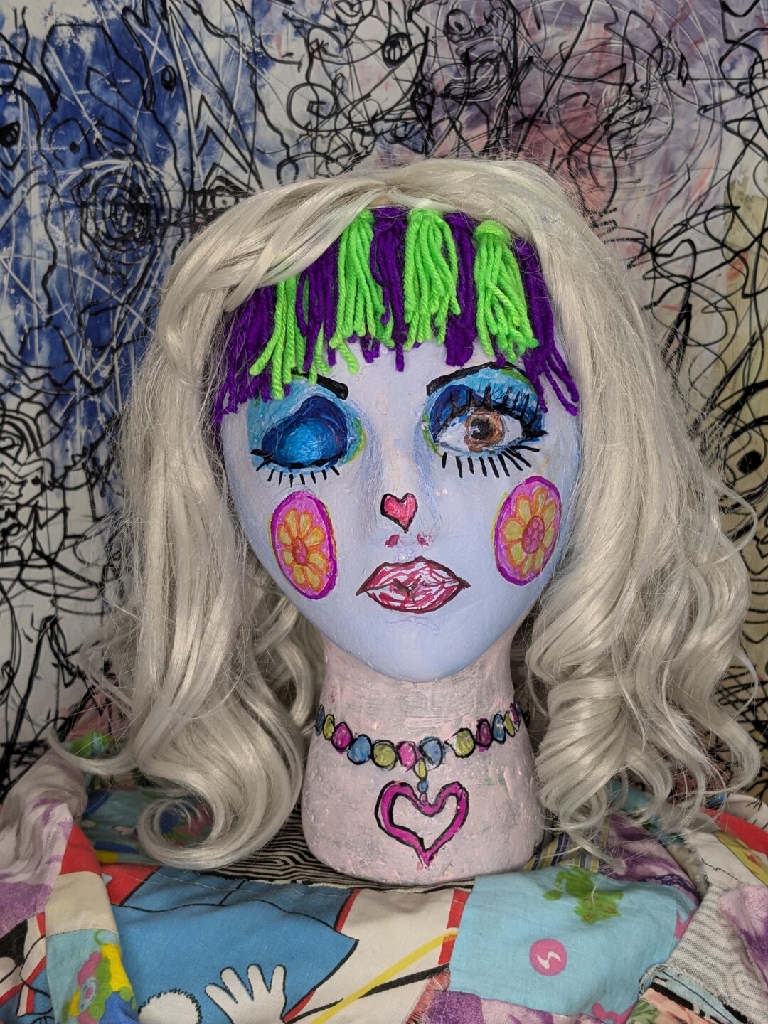 Question Mark Villian Purple & Green Yarn Fringe Bangs Quick Ragdoll ...