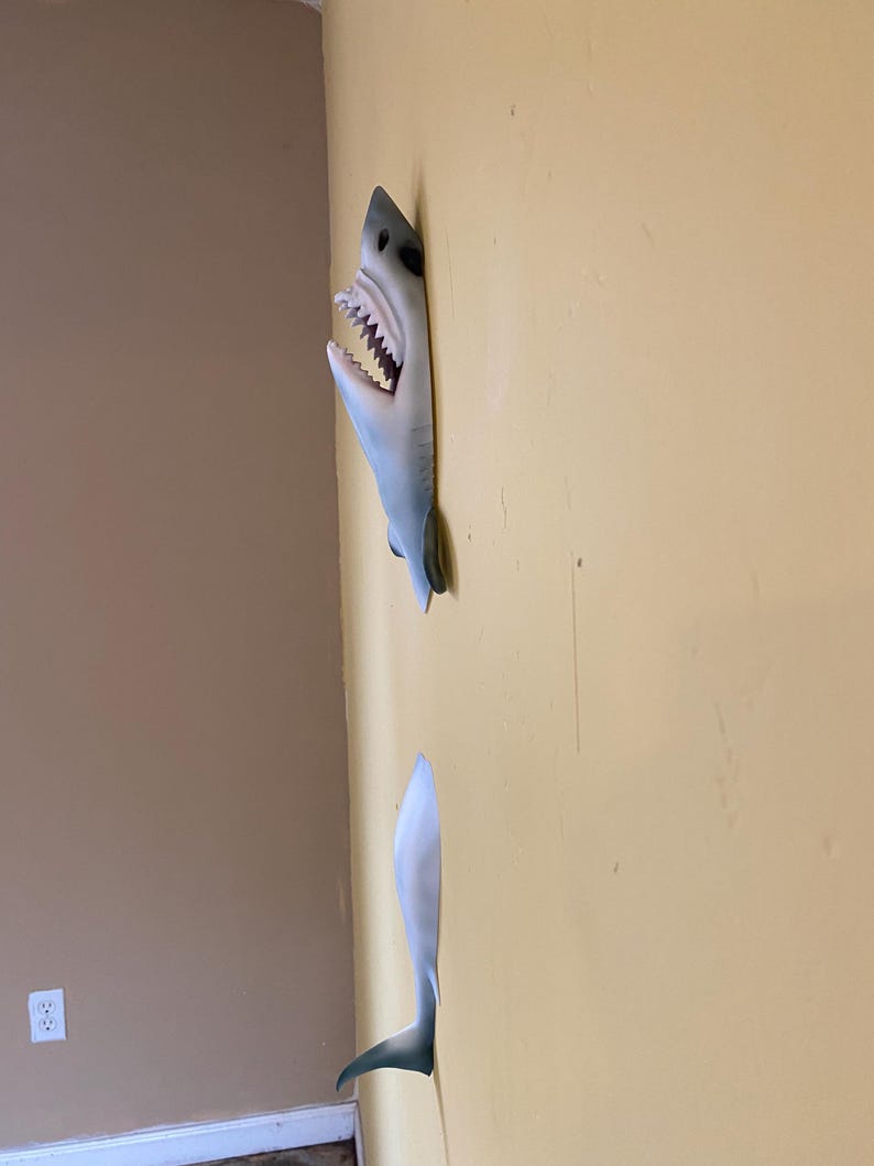 Great White Shark Wall Art – Two-piece Sculpture, Hand-painted Airbrush ...