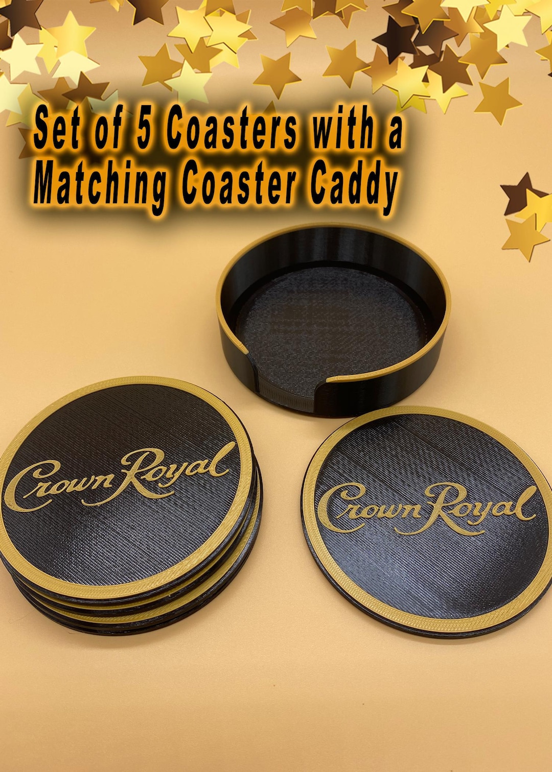 Crown Royal-inspired Coasters With Coaster Caddy, Set of Five Coasters ...