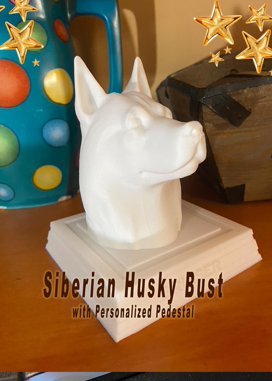 Siberian Husky Statue Bust on Pedestal, Personalized Gift for Dog Lover ...