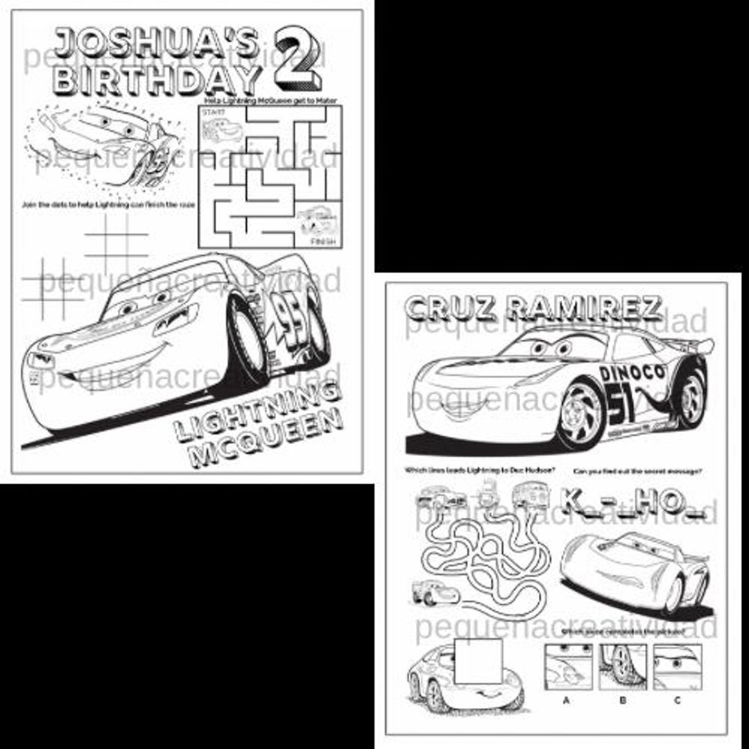 Cars Pixar Disney Activity Page - Etsy