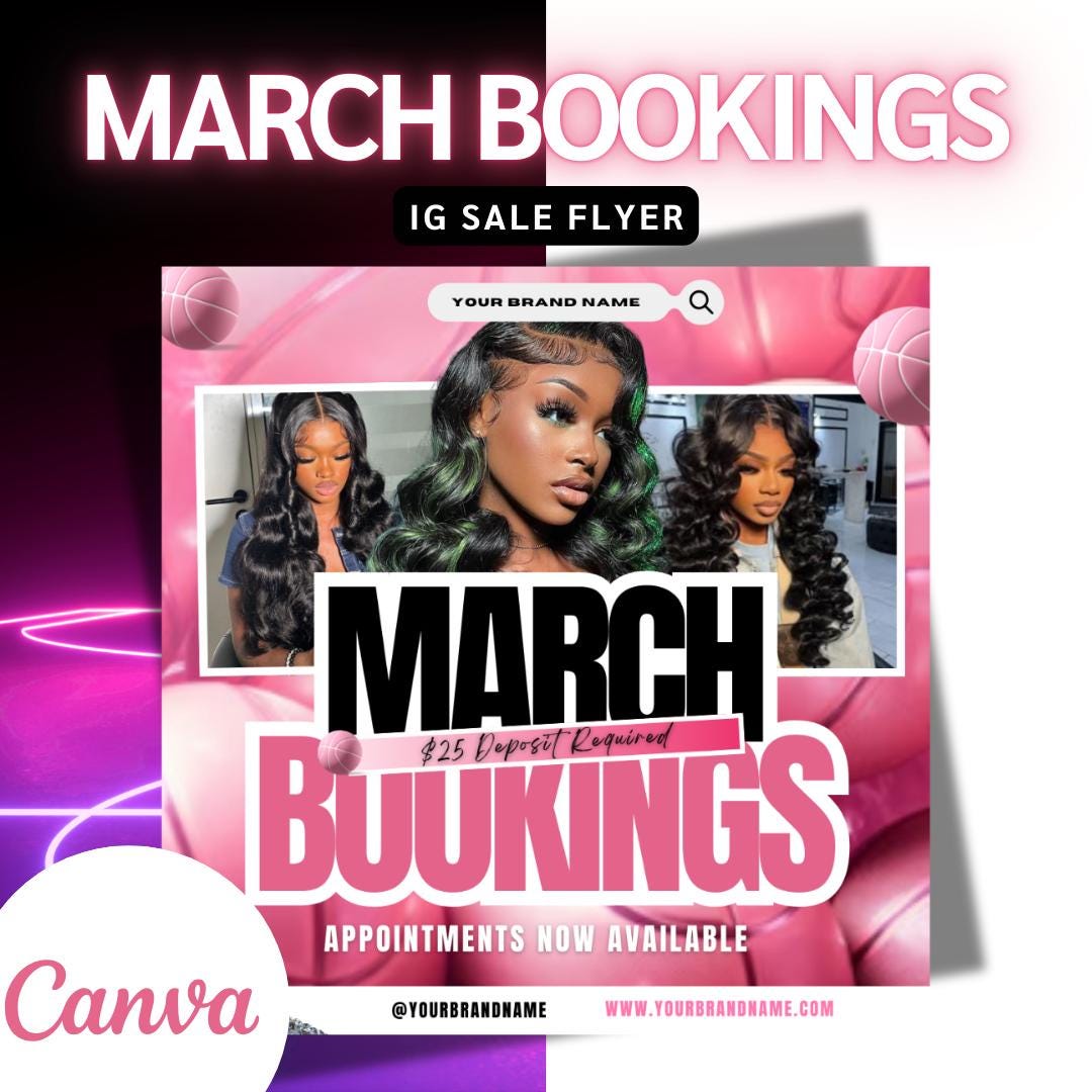 March Hair Bookings Flyer Editable Salon Booking Template Canva Hair ...