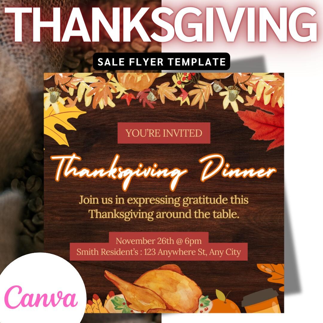 Thanksgiving Dinner Invitation: Harvest Feast Canva Template (digital ...