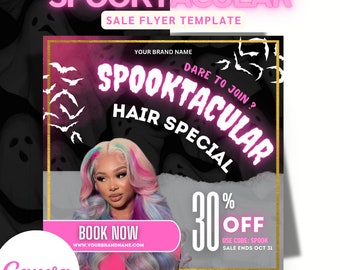 Spooky Halloween Hair Promo Canva Template October Hair Deals Flyer ...