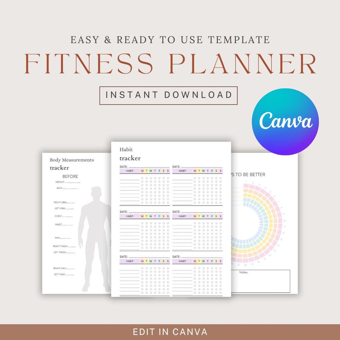 Get Fit With This Customizable Fitness Journal | Instant Download | 39 ...