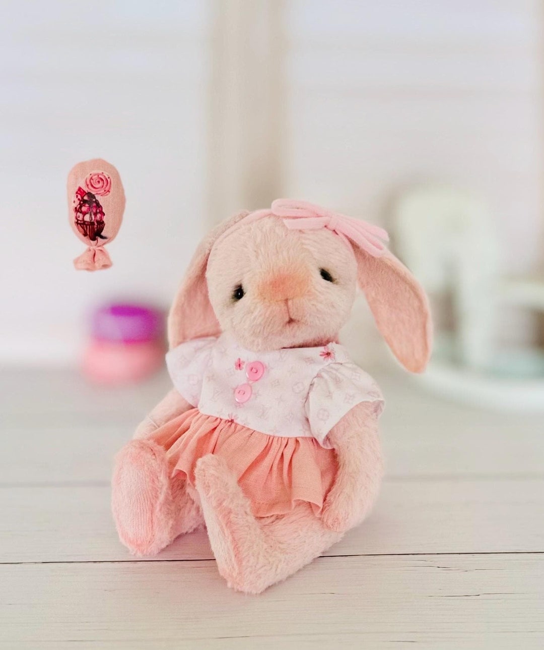 Little Pink Teddy Bunny, Plush Bunny, Bunny Collectible Toy, Easter ...