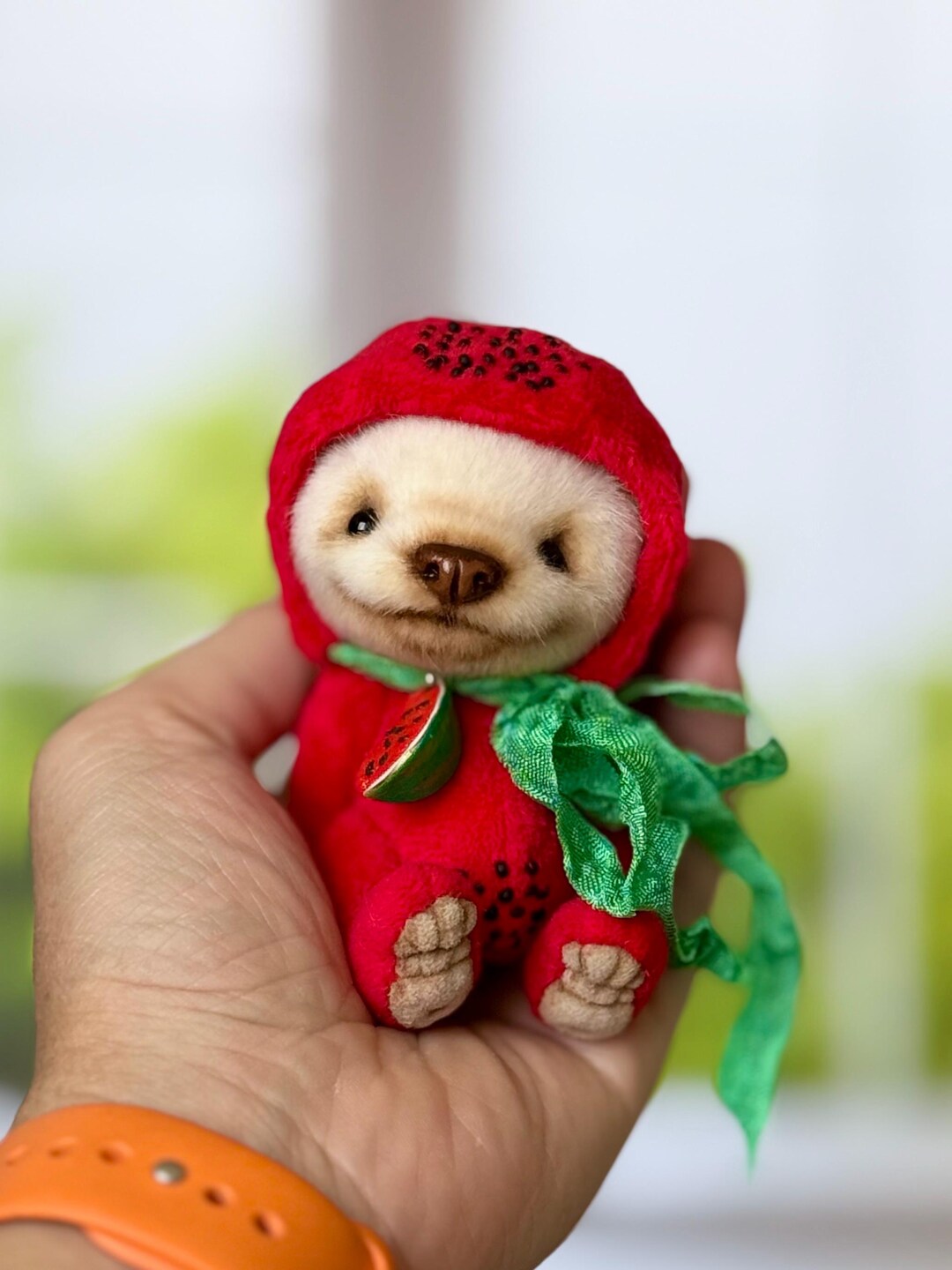 Mini Watermelon Teddy Bear, Handmade Miniature Collectible Plush Toy ...