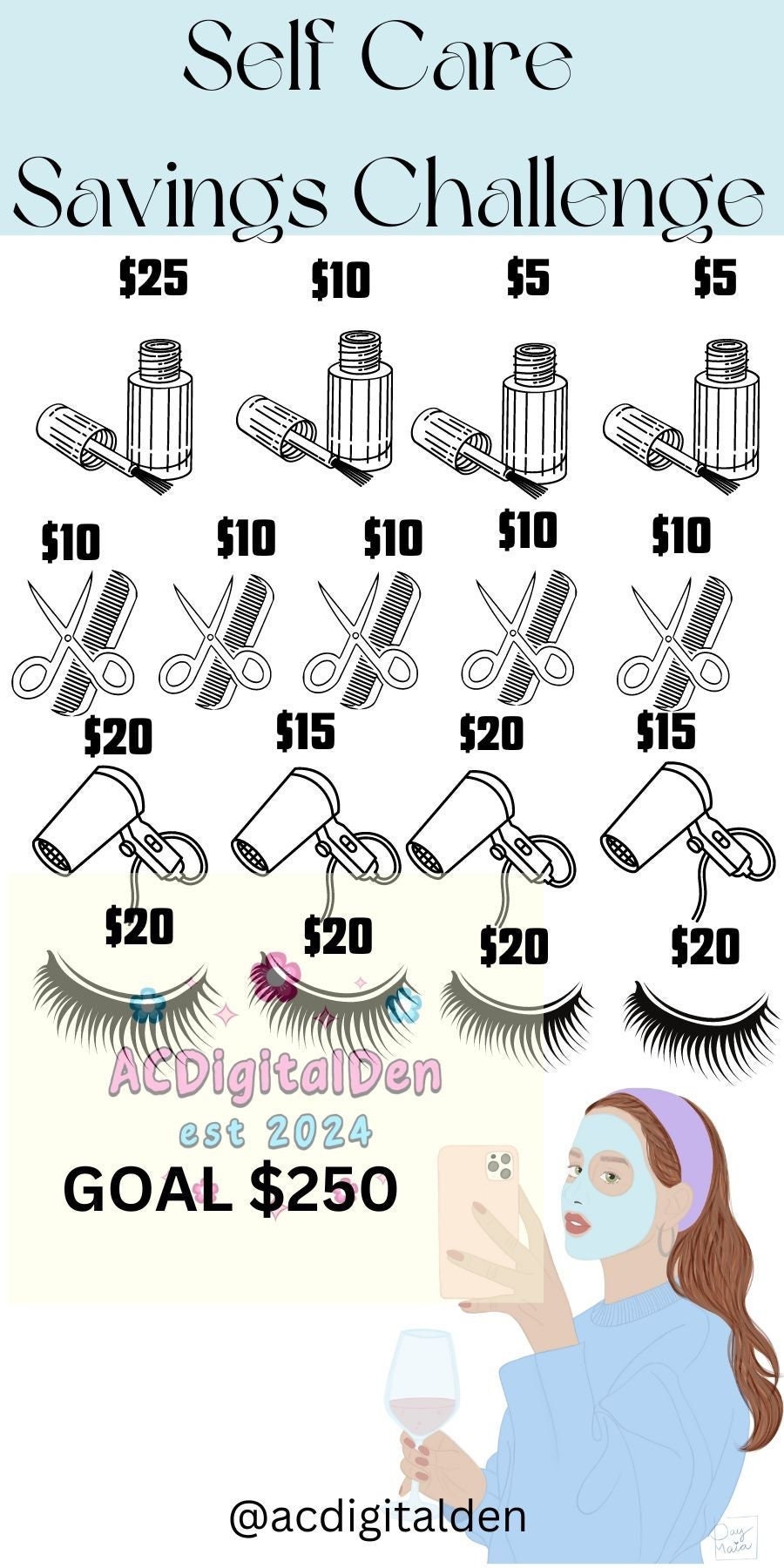 Self Care Savings Challenge Printable, Self Care Budget Saving Tracker ...