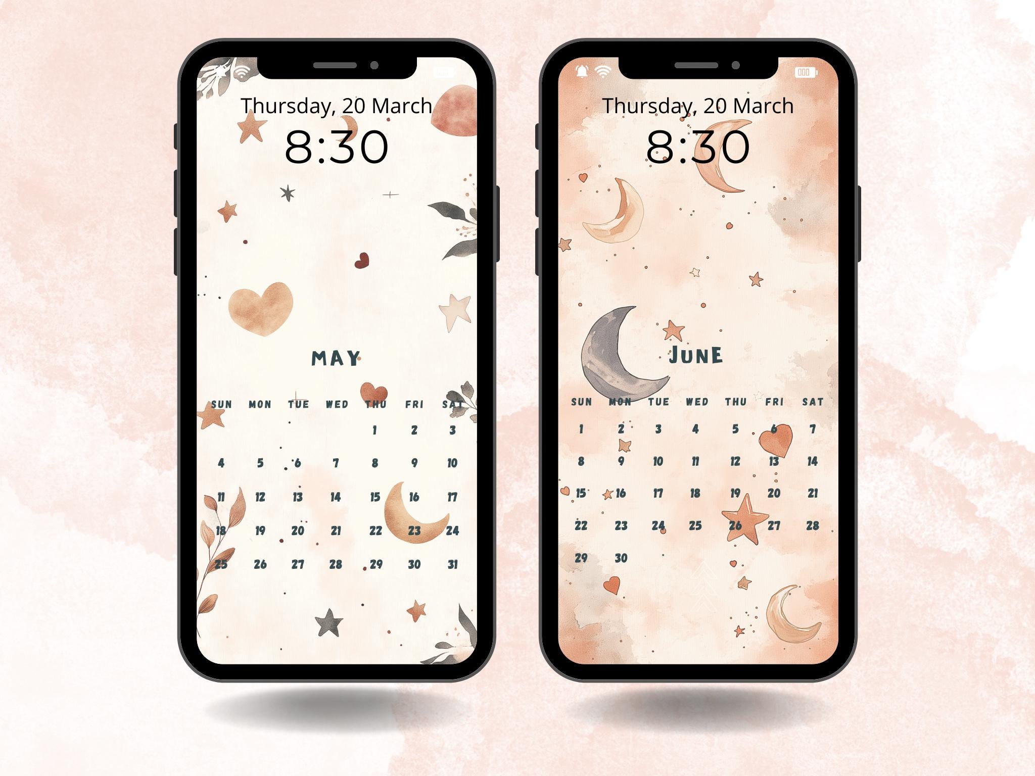 2025 Pastel Aesthetic Phone Calendar – Pink Doodle Grid Lockscreen ...