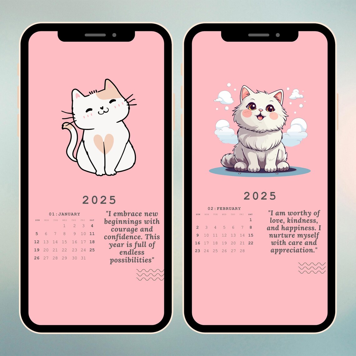 2025 Calendar Phone Wallpaper Cute Cat Wallpapers With Monthly ...