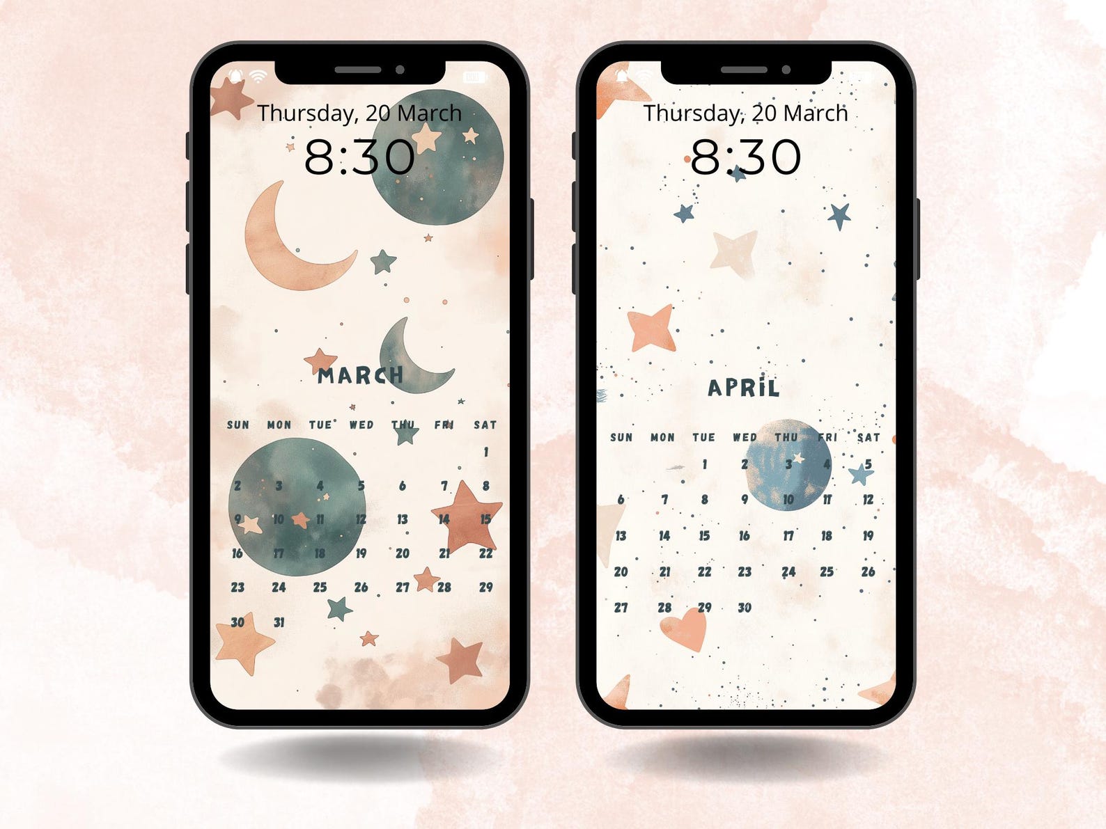 2025 Pastel Aesthetic Phone Calendar – Pink Doodle Grid Lockscreen ...