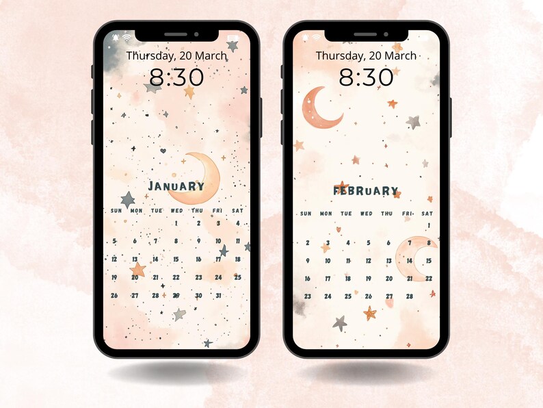 2025 Pastel Aesthetic Phone Calendar – Pink Doodle Grid Lockscreen ...
