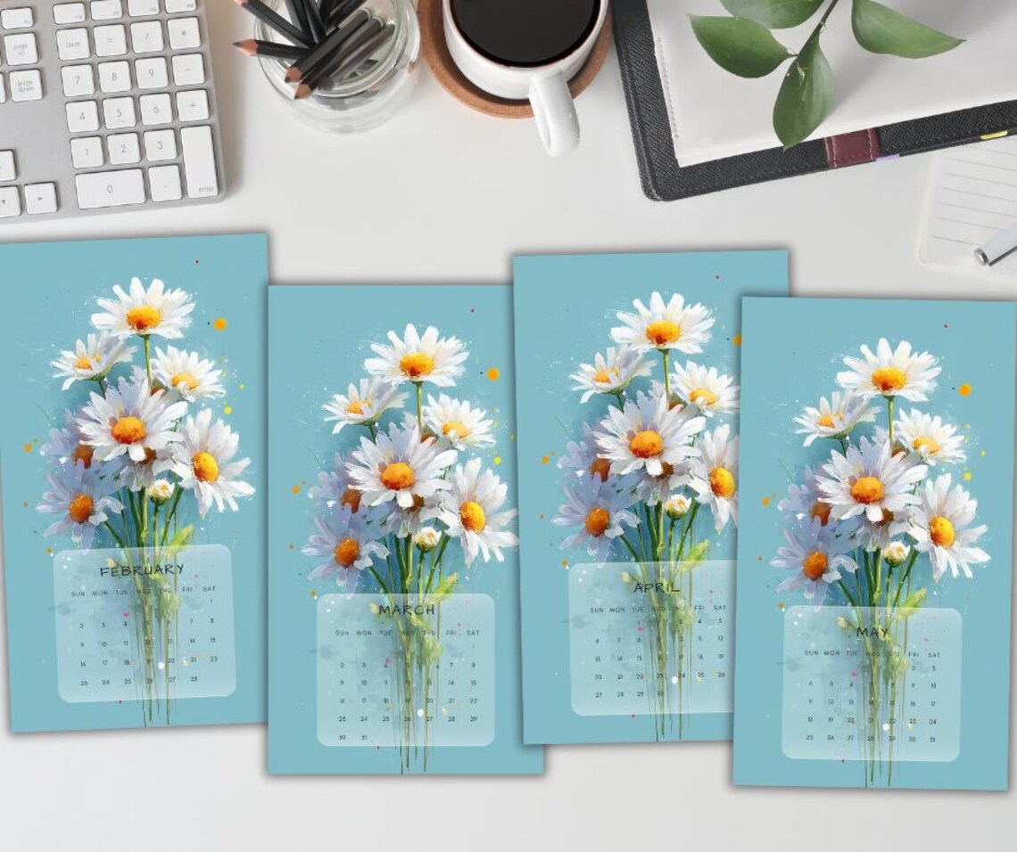 2025 Monthly Calendar Phone Wallpaper & Printable | Bouquet of Daisies ...