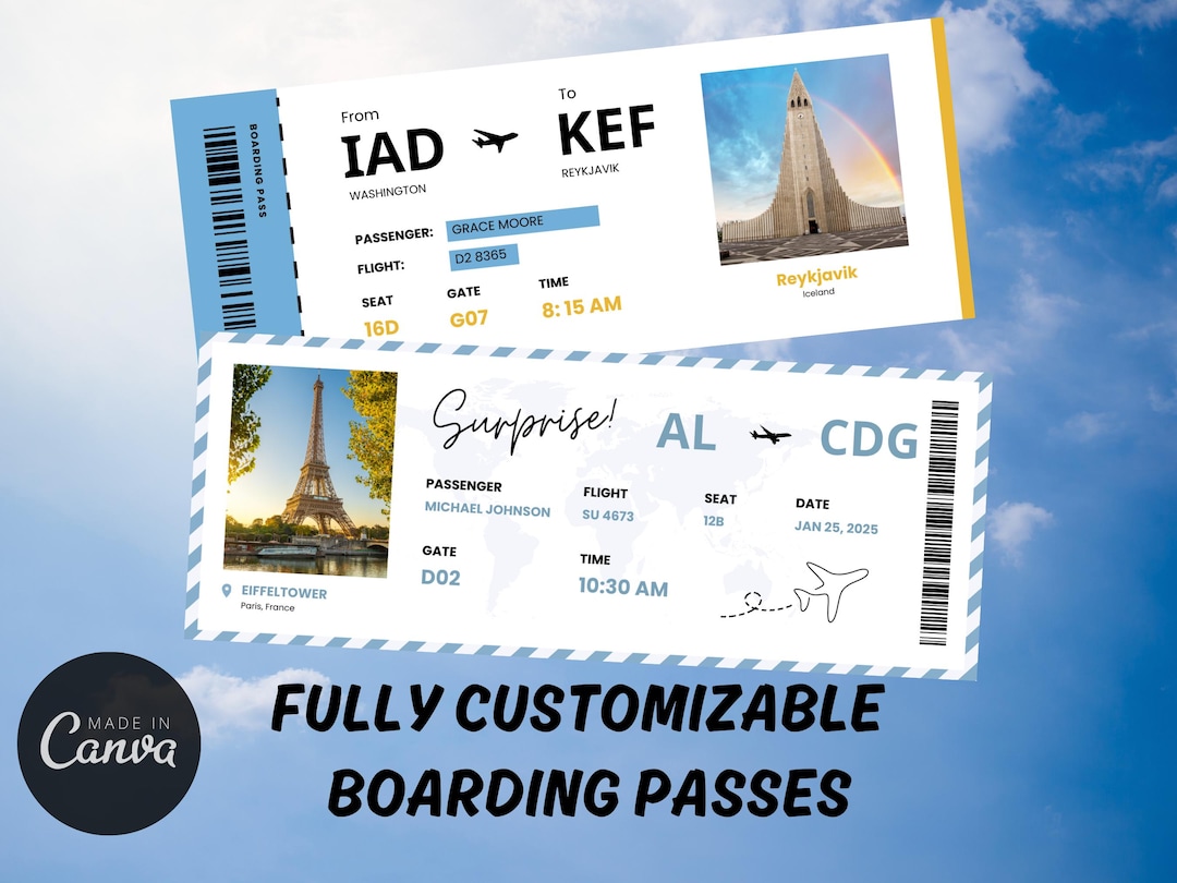 Customizable Boarding Passes / Design Your Own Boarding Pass - Tailored Flight Ticket / Make It ...