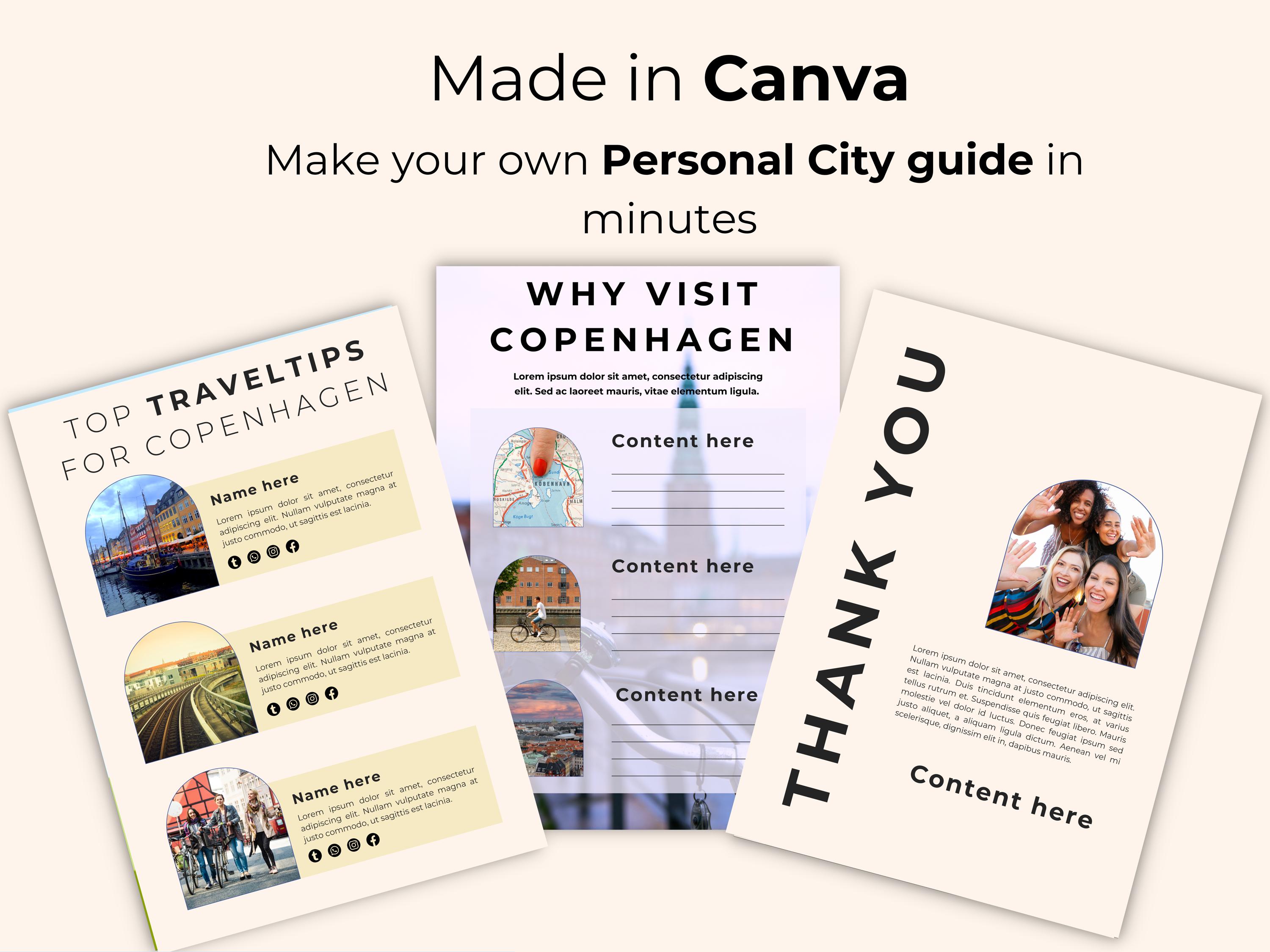 Copenhagen City Guide Template - Printable Travel Planner. Modern ...