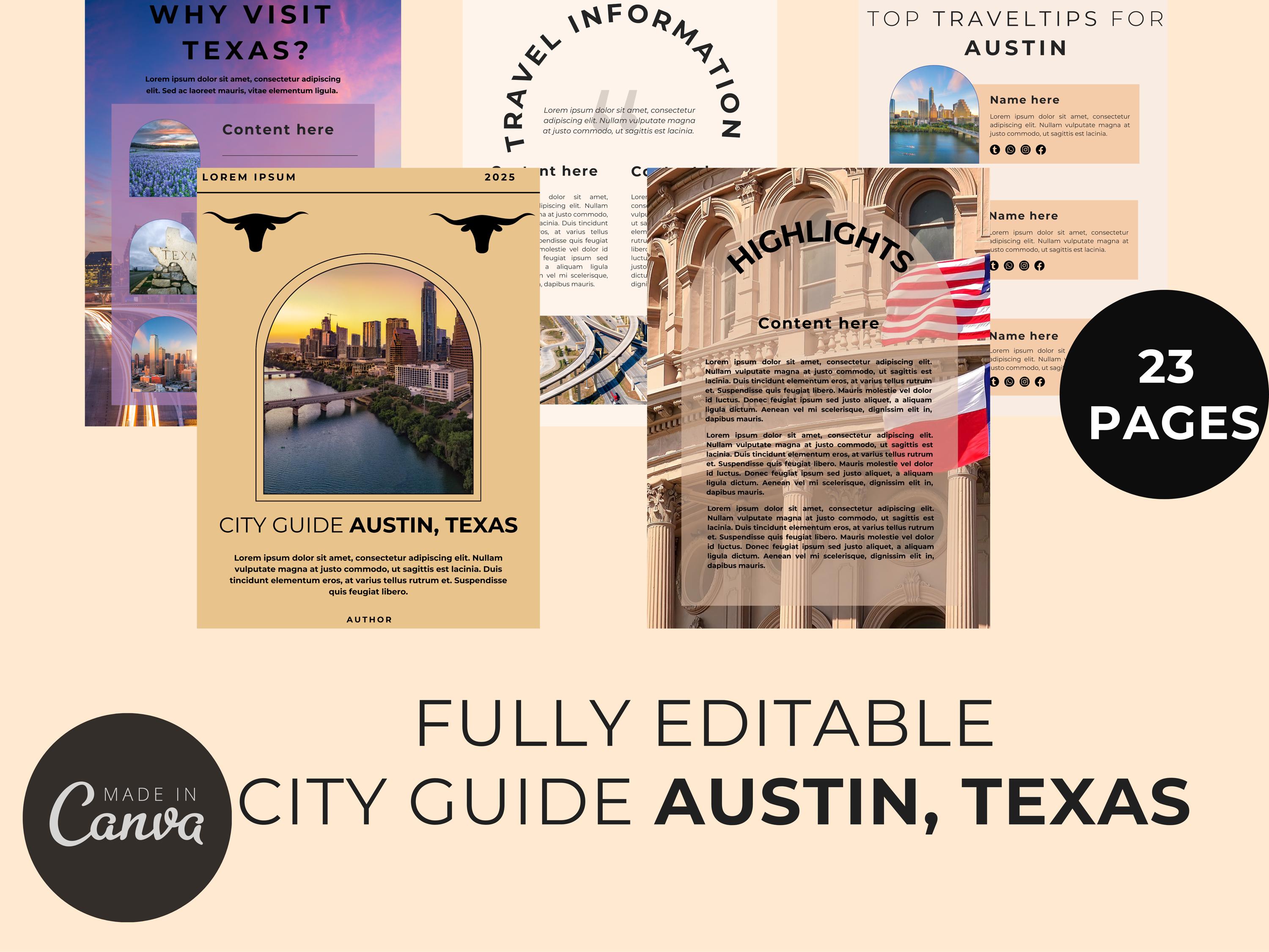 Austin Texas City Guide Printable Template - Travel Planner Instant ...