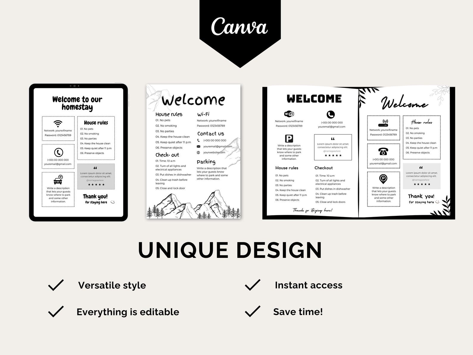 Editable Airbnb Welcome Sign Template: Modern Guest Guide (digital ...
