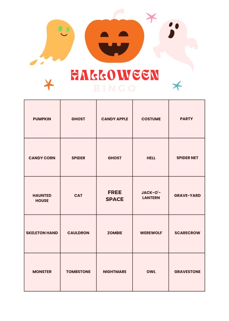 Printable Halloween Bingo Card - Etsy