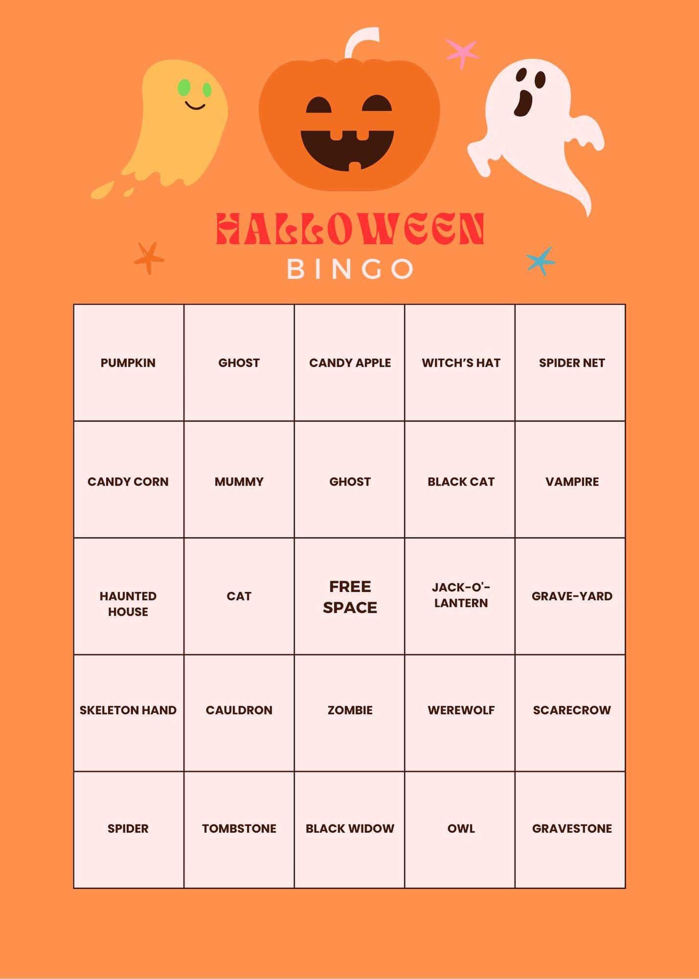 Printable Halloween Bingo Card - Etsy