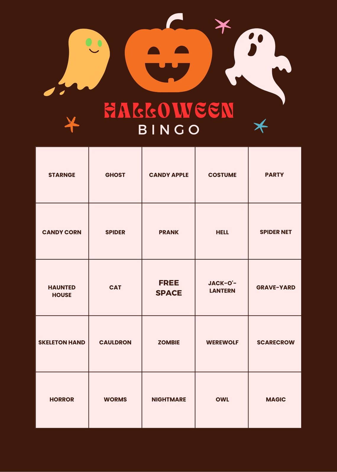 Printable Halloween Bingo Card - Etsy
