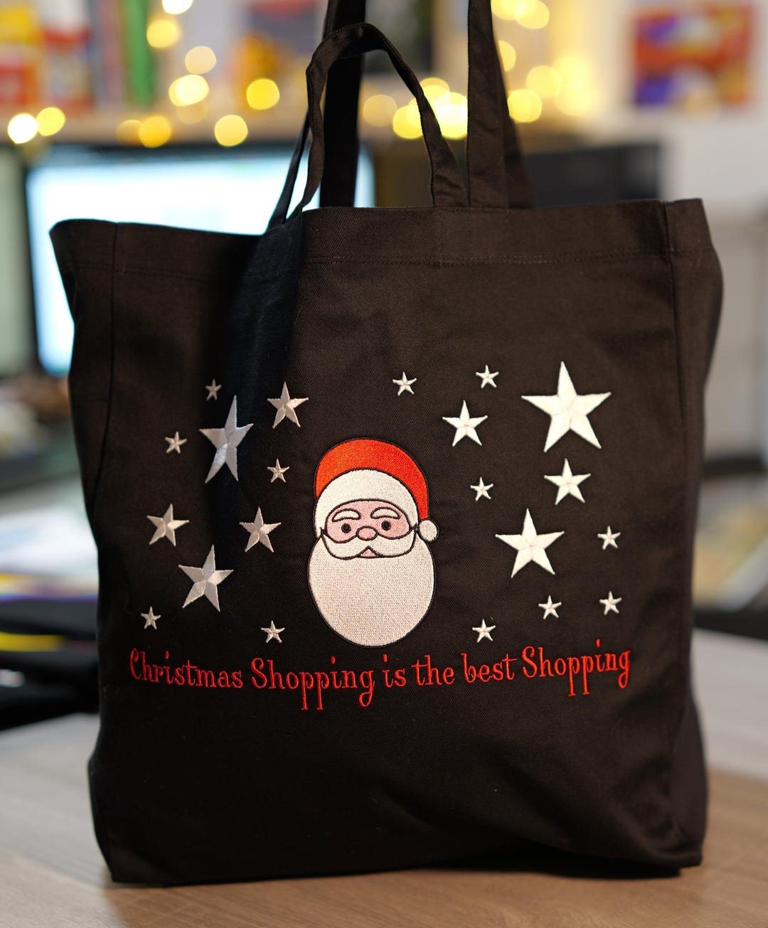 Embroidered Santa Tote Bag | “christmas Shopping is the Best Shopping ...