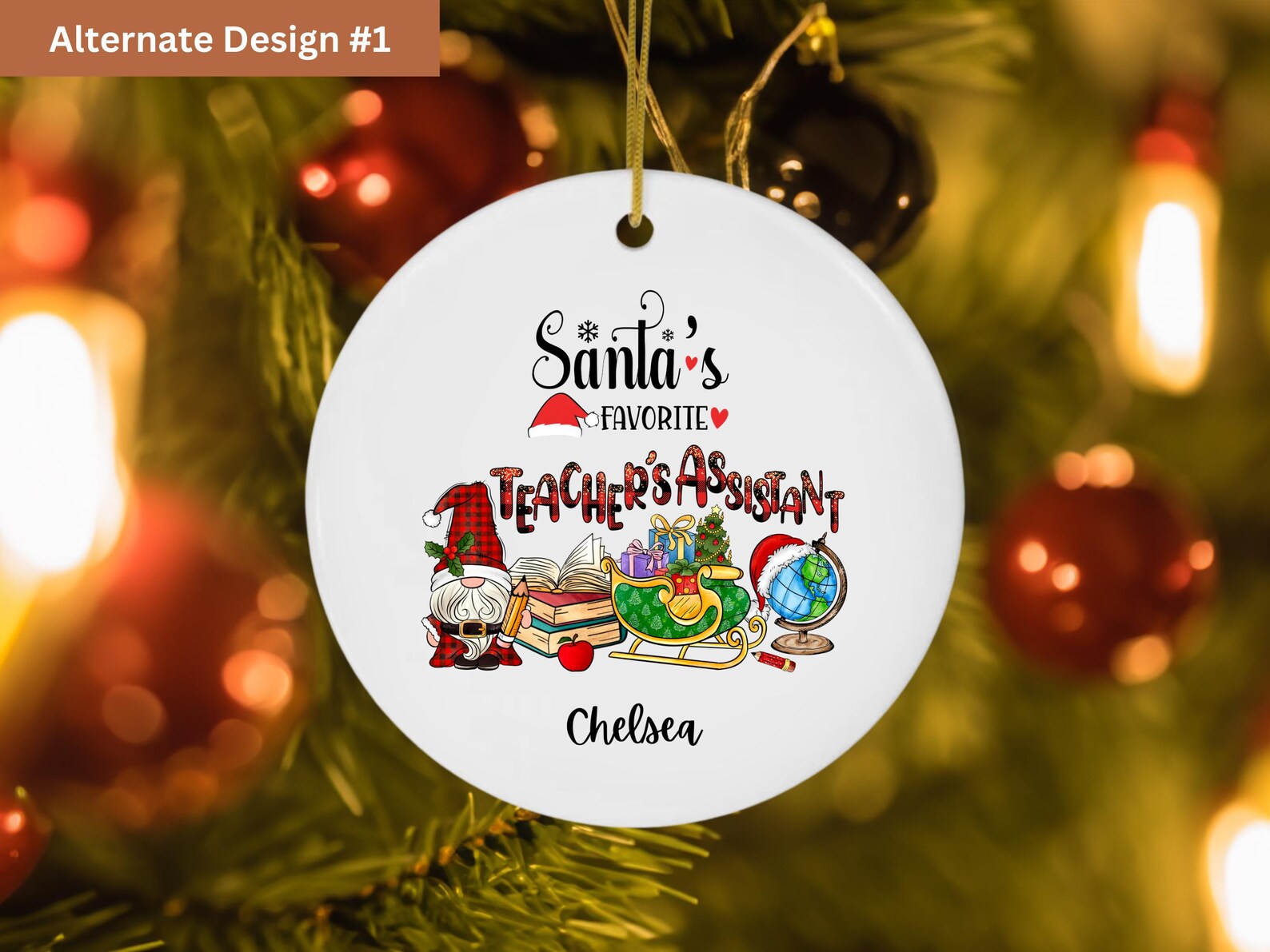 Teacher Assistant Ornament - Custom Name Holiday Gift - Santa's ...