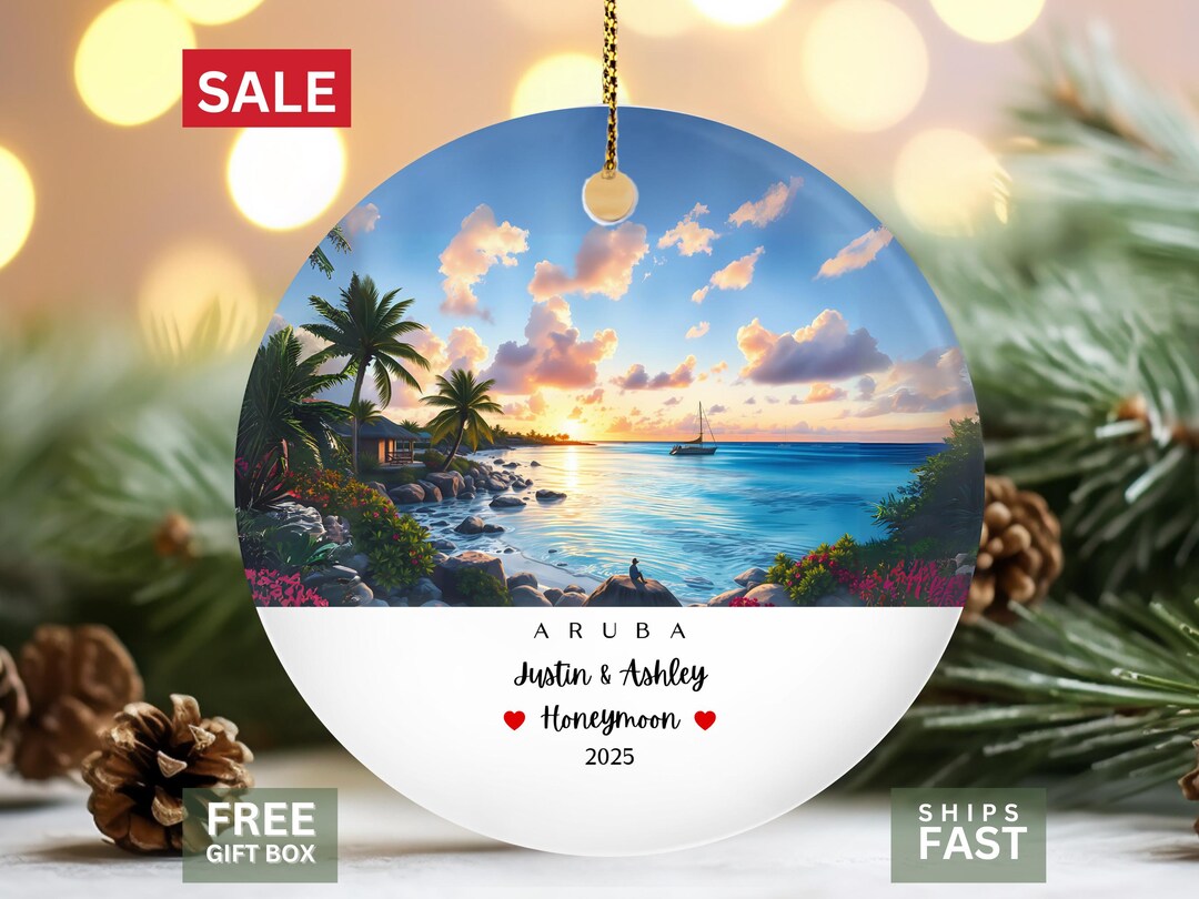 Aruba Keepsake Ornament, Caribbean Beach Sunset Gift, Personalized ...