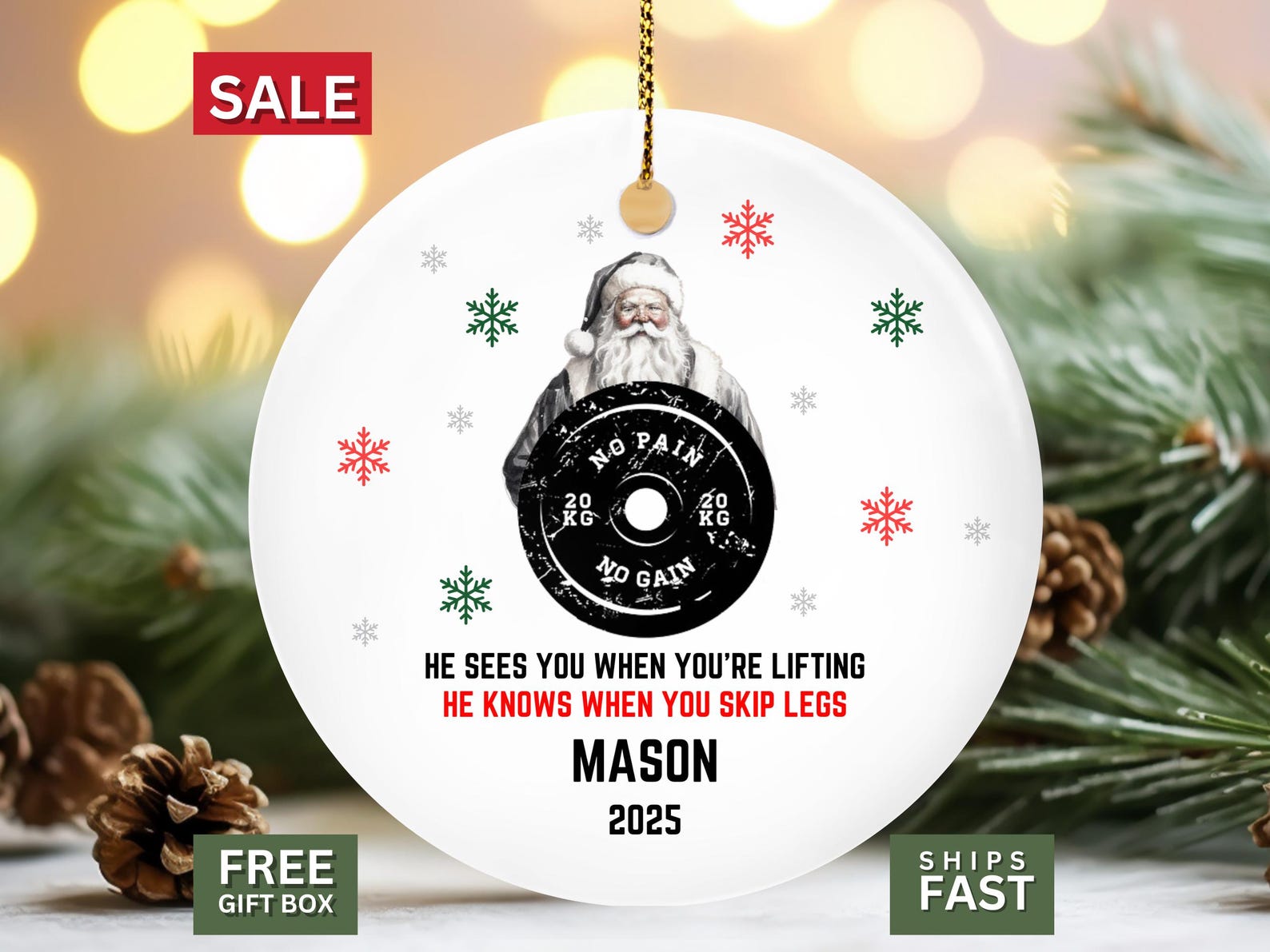 Personalized Weightlifting Ornament | Funny Gym Christmas Decor ...