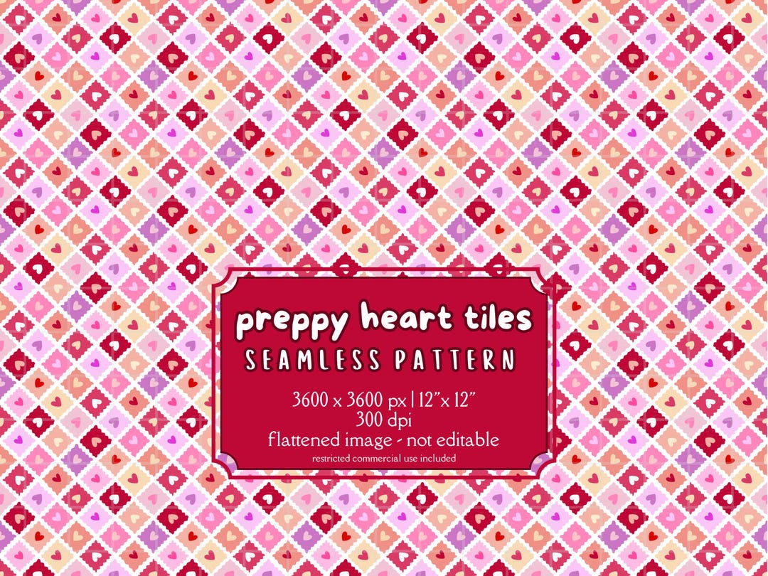 Preppy Hearts Valentine Seamless Pattern | Hand Drawn Valentine Digital ...
