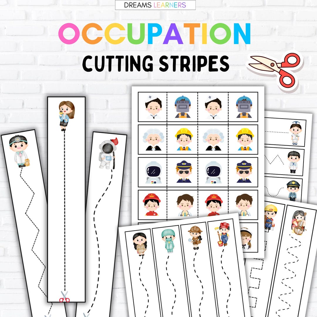 Community Helpers Occupations Cutting Stripes, Scissors Practice Skills ...