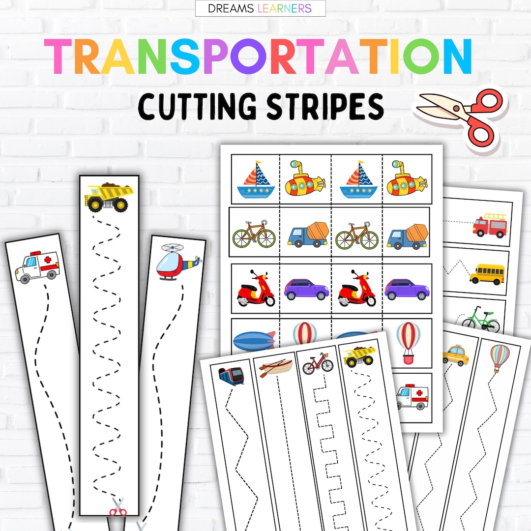 Transportation Cutting Stripes, Scissors Practice Skills for Pre K ...