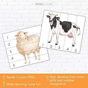 Farm Animals Preschool Puzzles Number Sequence 1-5 Kids Printables Farm ...