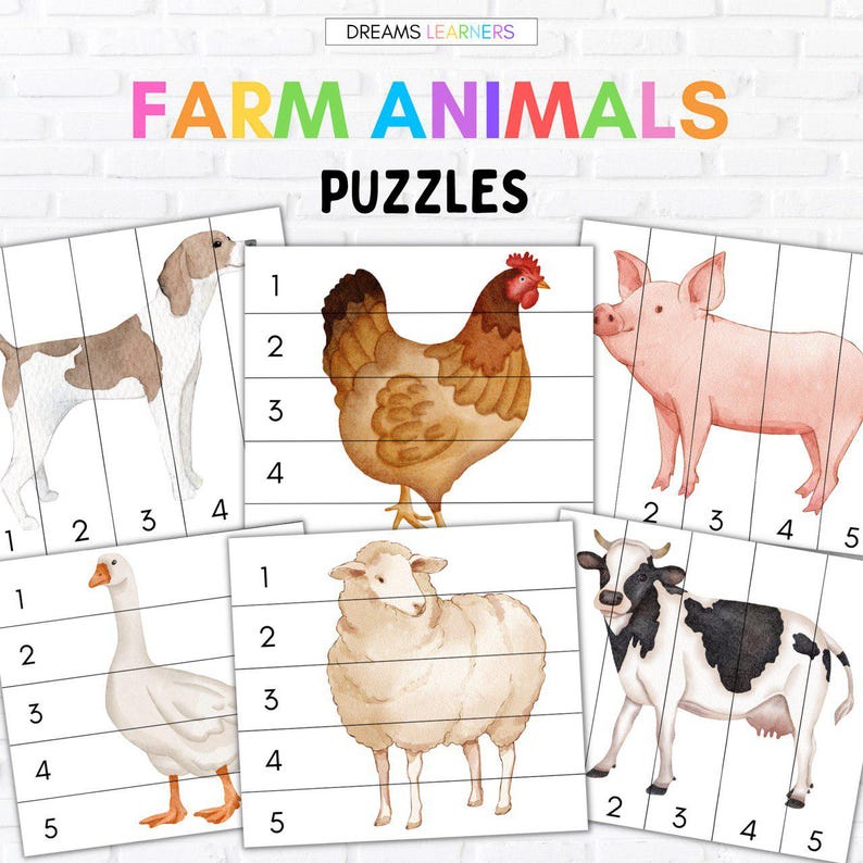Farm Animals Preschool Puzzles Number Sequence 1-5 Kids Printables Farm ...