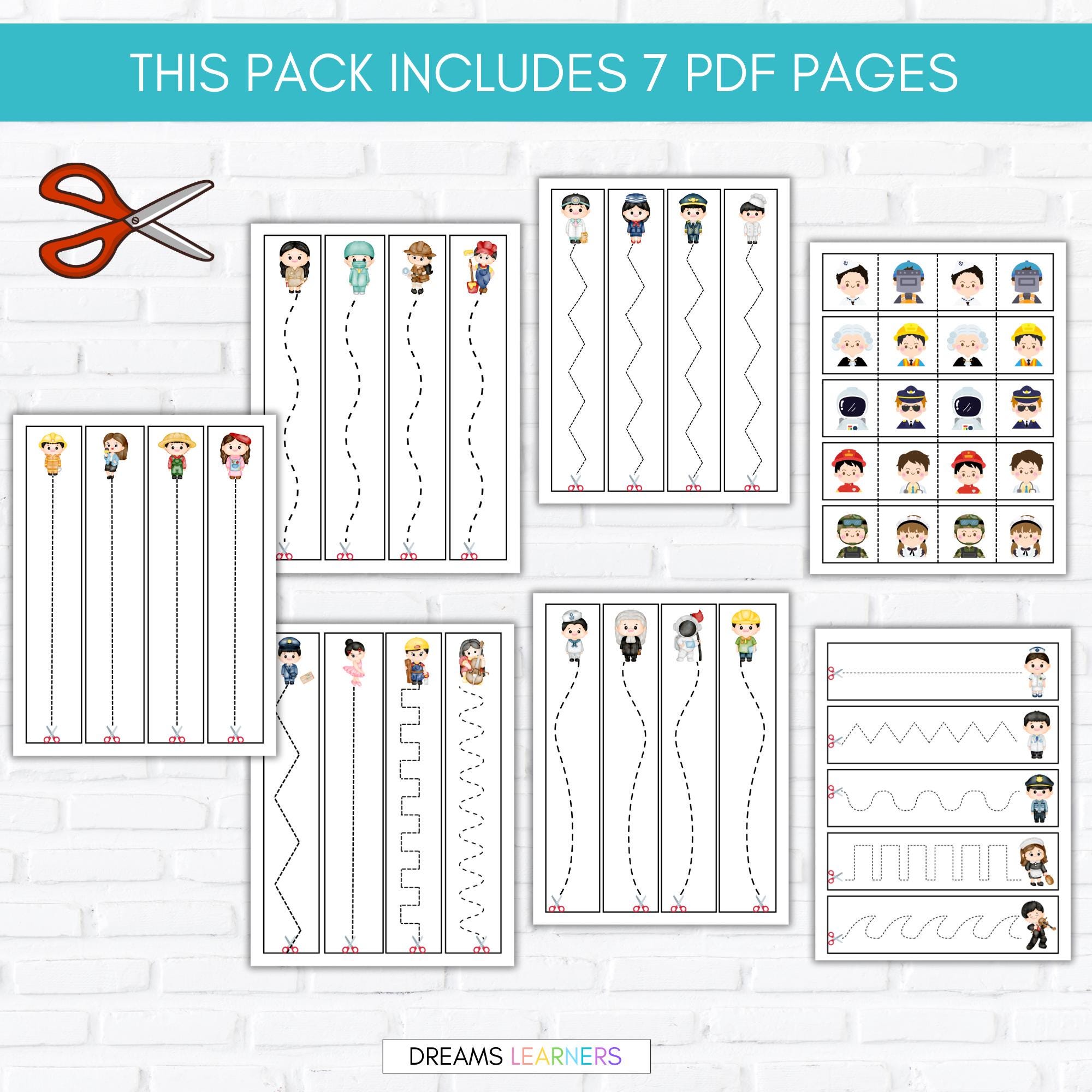 Community Helpers Occupations Cutting Stripes, Scissors Practice Skills ...