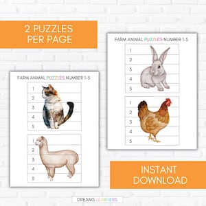 Farm Animals Preschool Puzzles Number Sequence 1-5 Kids Printables Farm ...