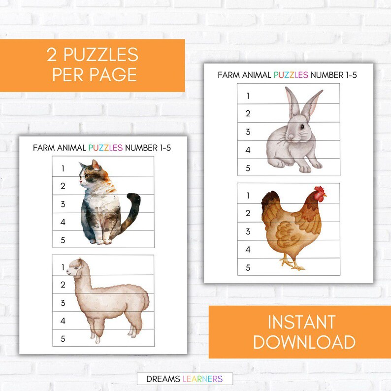 Farm Animals Preschool Puzzles Number Sequence 1-5 Kids Printables Farm ...