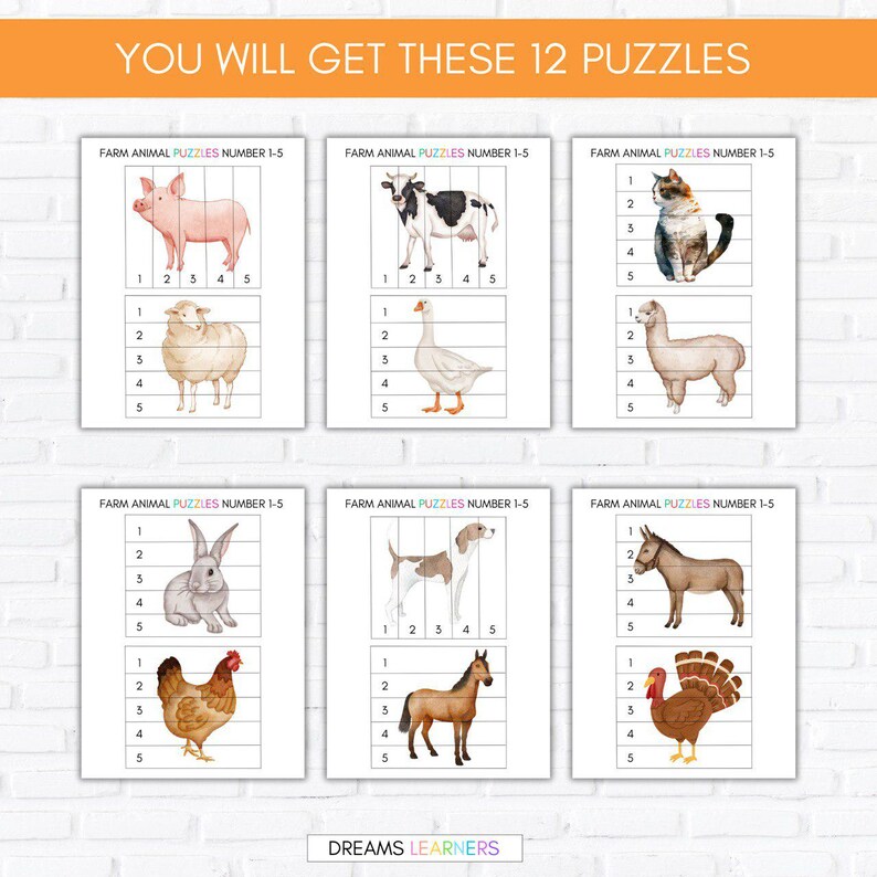 Farm Animals Preschool Puzzles Number Sequence 1-5 Kids Printables Farm ...
