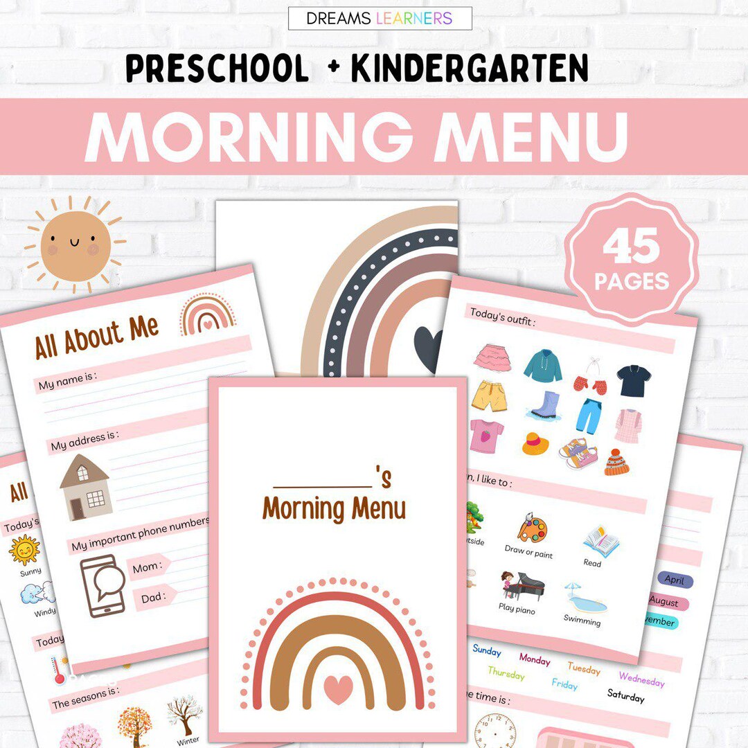 Morning Menu Preschool, Printable Homeschool Morning Menu for Prek ...