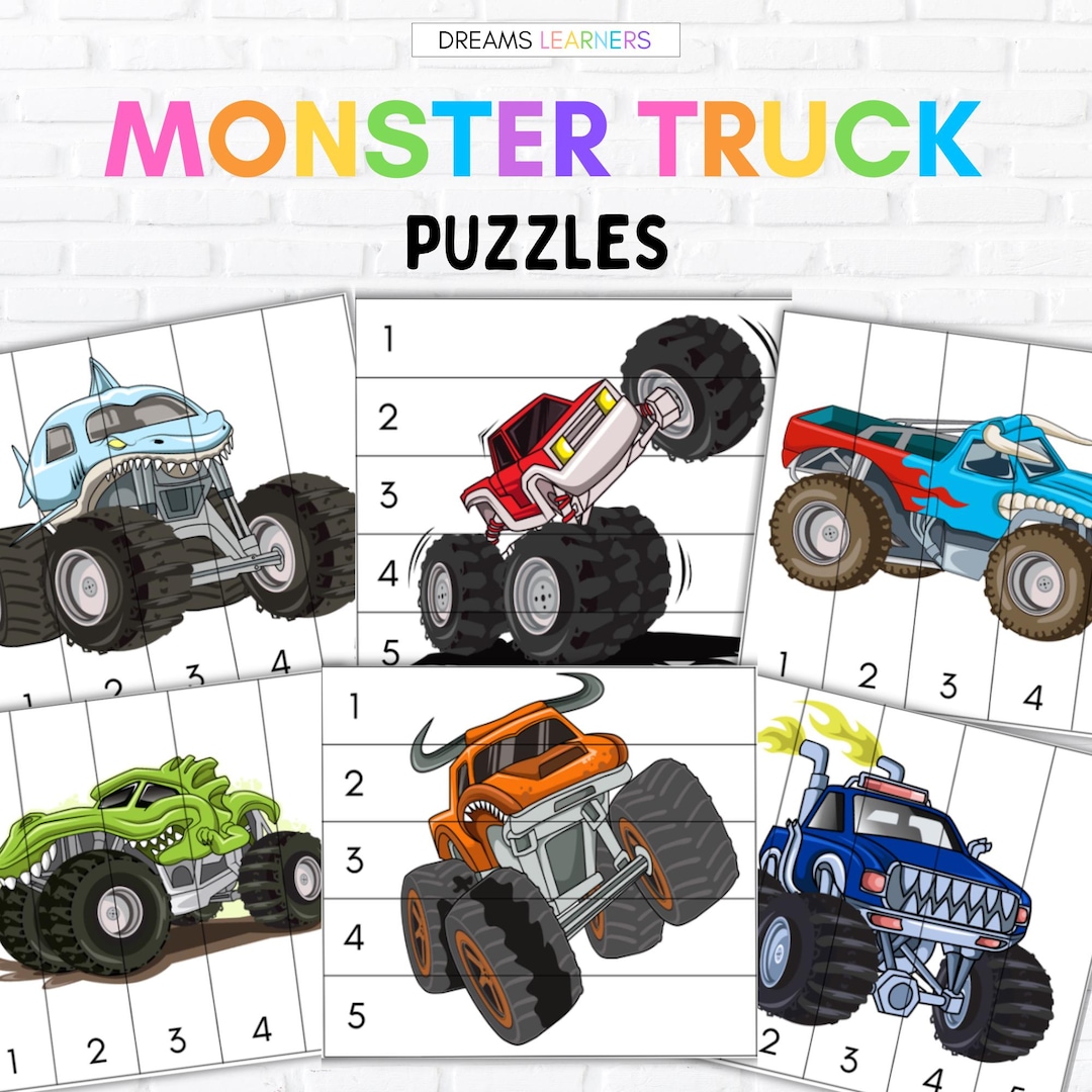 Monster Truck Number Puzzle: Preschool Math Activity (digital Download ...