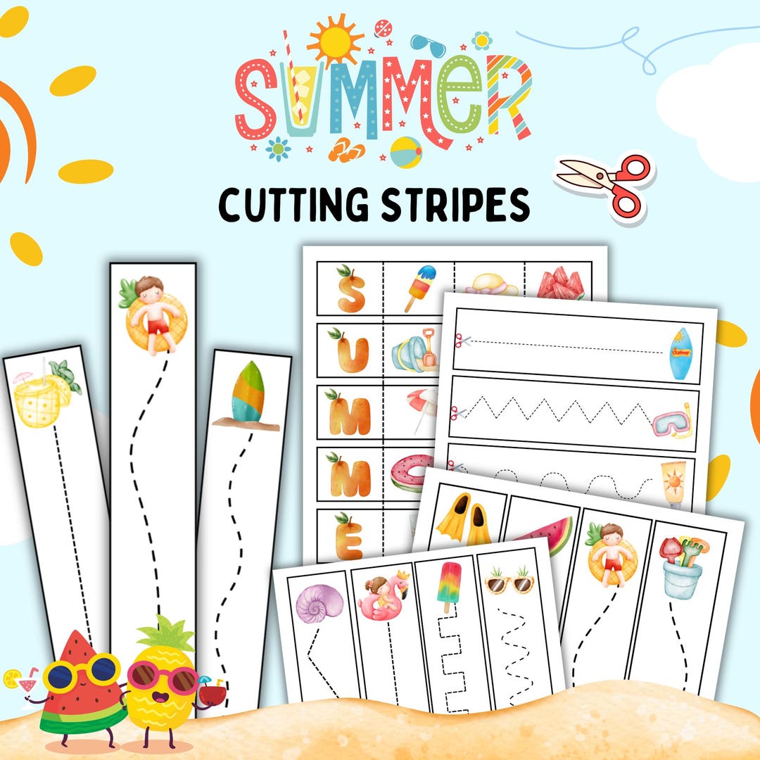 Summer Cutting Strips: Preschool Scissor Skills Practice (PDF ...