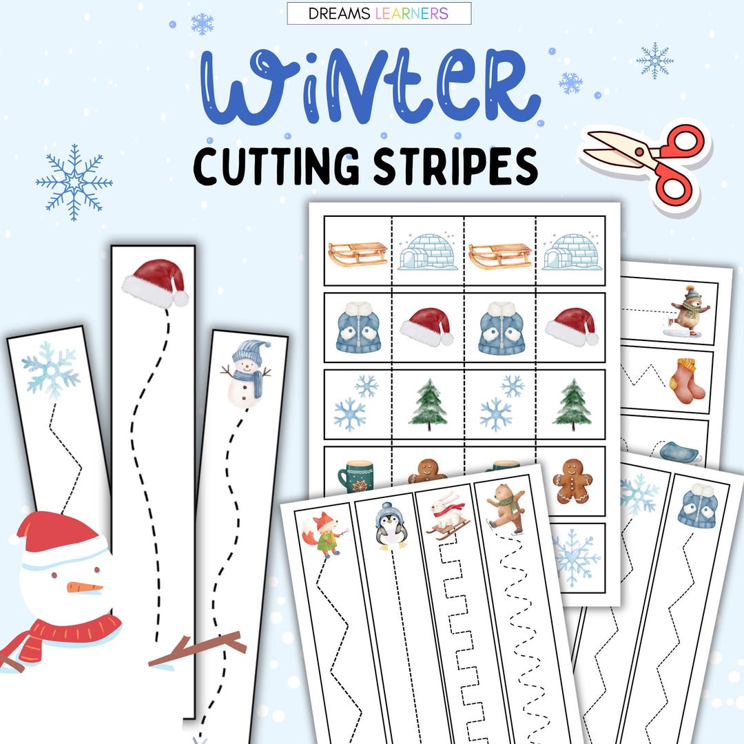 Winter Cutting Stripes, Scissors Practice Skills for Pre K, Winter ...